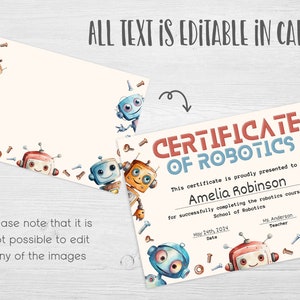 Editable Certificate of Robotics | Robots and Bolts - Etsy