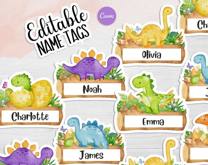 Editable Classroom Labels | Dinosaur Name Tags - Etsy