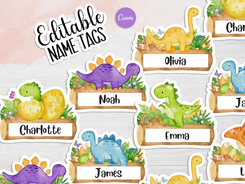 Editable Classroom Labels | Dinosaur Name Tags - Etsy