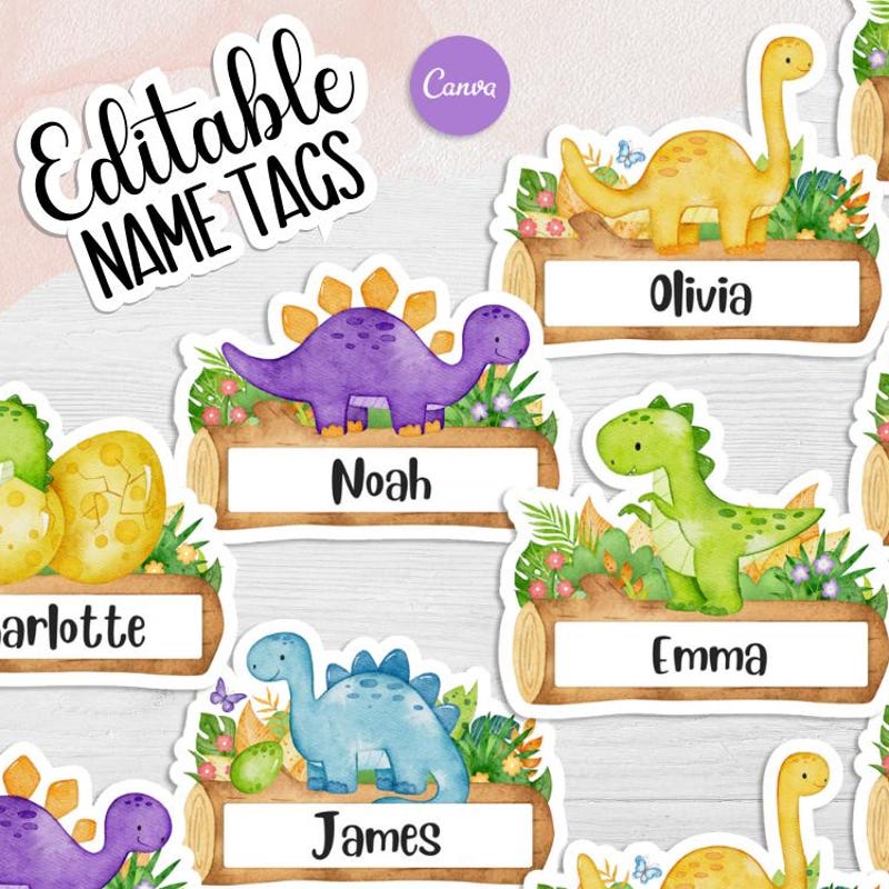 Dinosaur Name Tags - Etsy