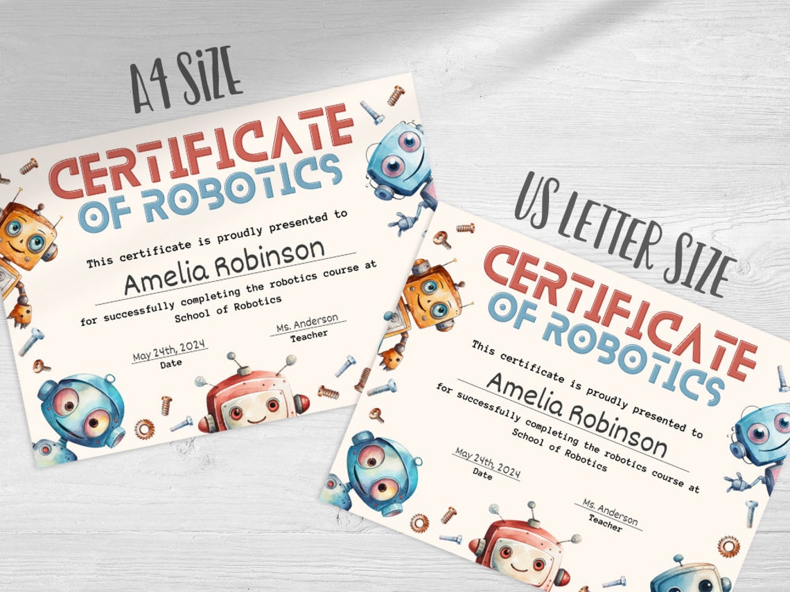 Editable Certificate of Robotics | Robots and Bolts - Etsy