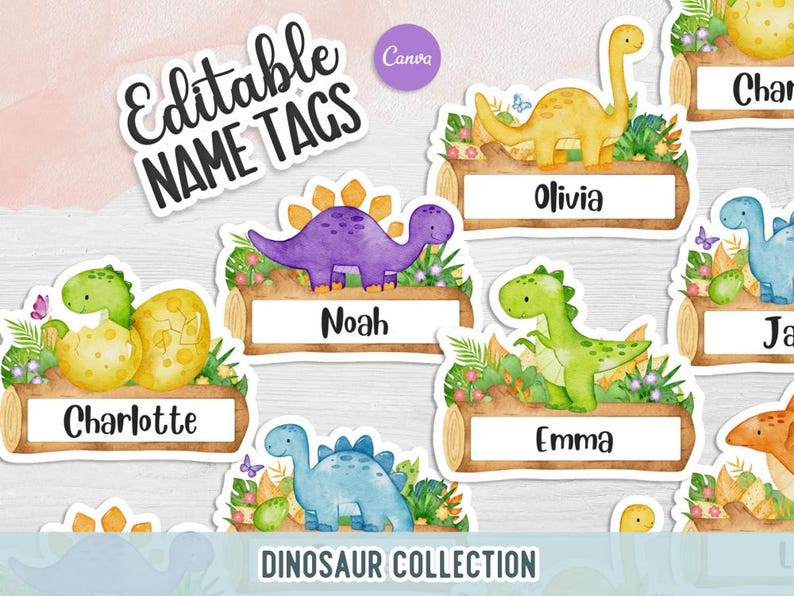 Editable Classroom Labels | Dinosaur Name Tags - Etsy