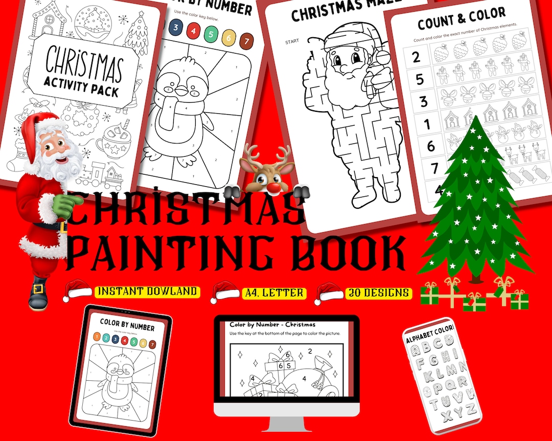 Christmas Themed Printable and Digital Coloring Book ,printable ...
