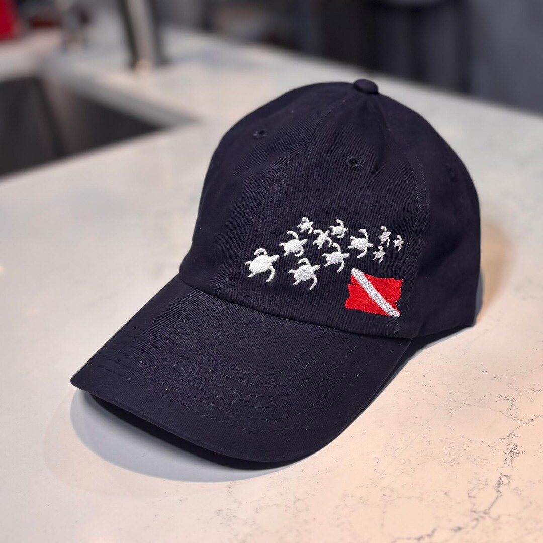 SCUBA Diver Cap With Turtles and a Scuba Dive Red and White Dive Flag ...