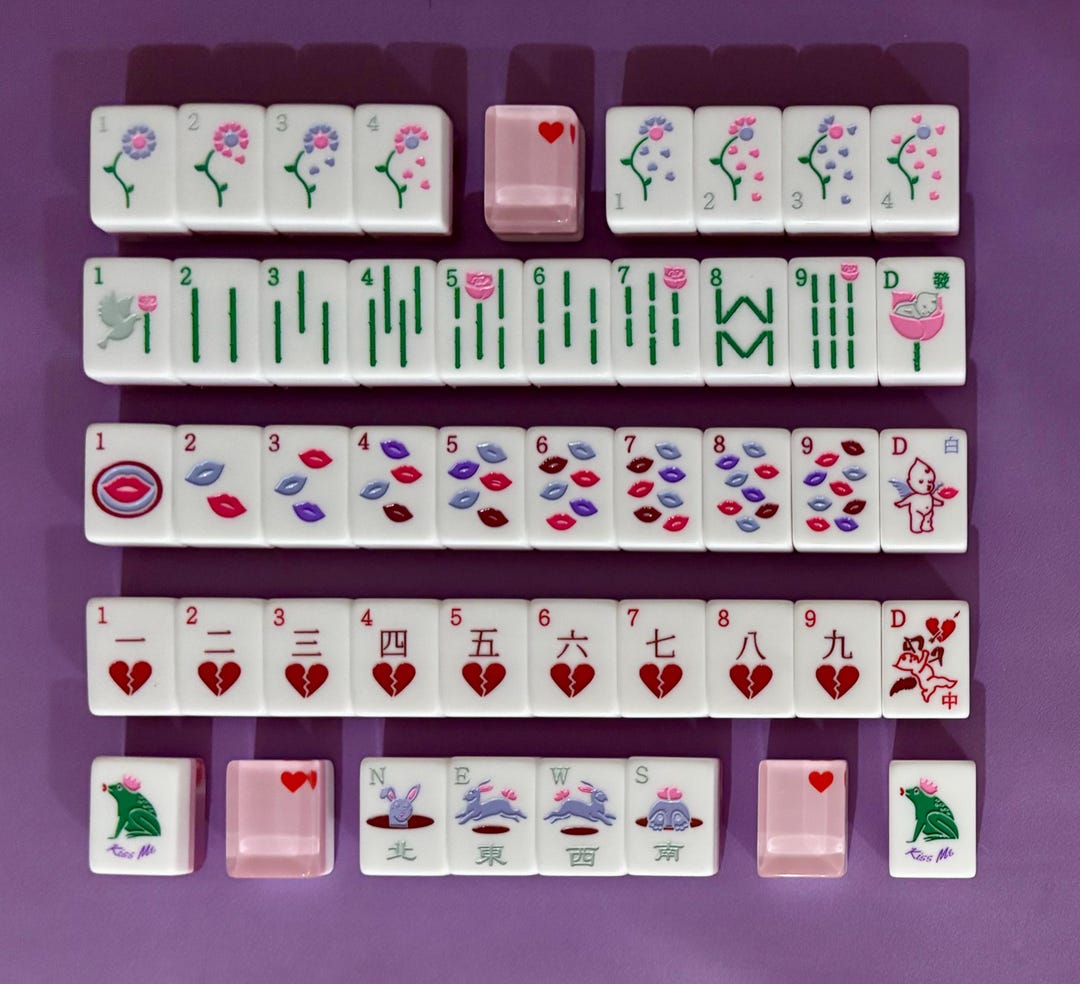 Faye's LOVE Mahjong Tile Set Petal Pink Back With Heart From Two Sparrows Mahjong - Etsy