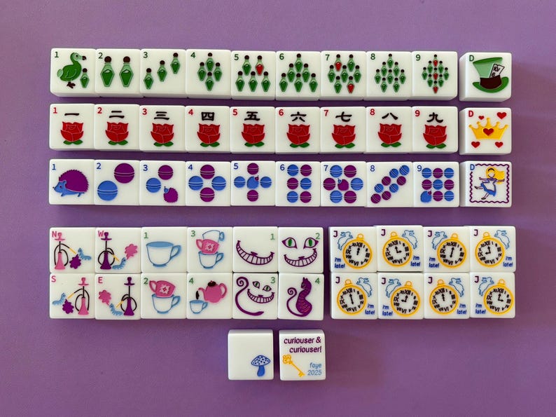 Wonderland Mahjong Tile Set: Alice in Wonderland Theme, Hand-painted - Etsy