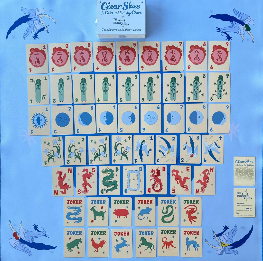 Mahjong Playing Cards - Clear Skies, a Celestial Set by Clara for Two ...