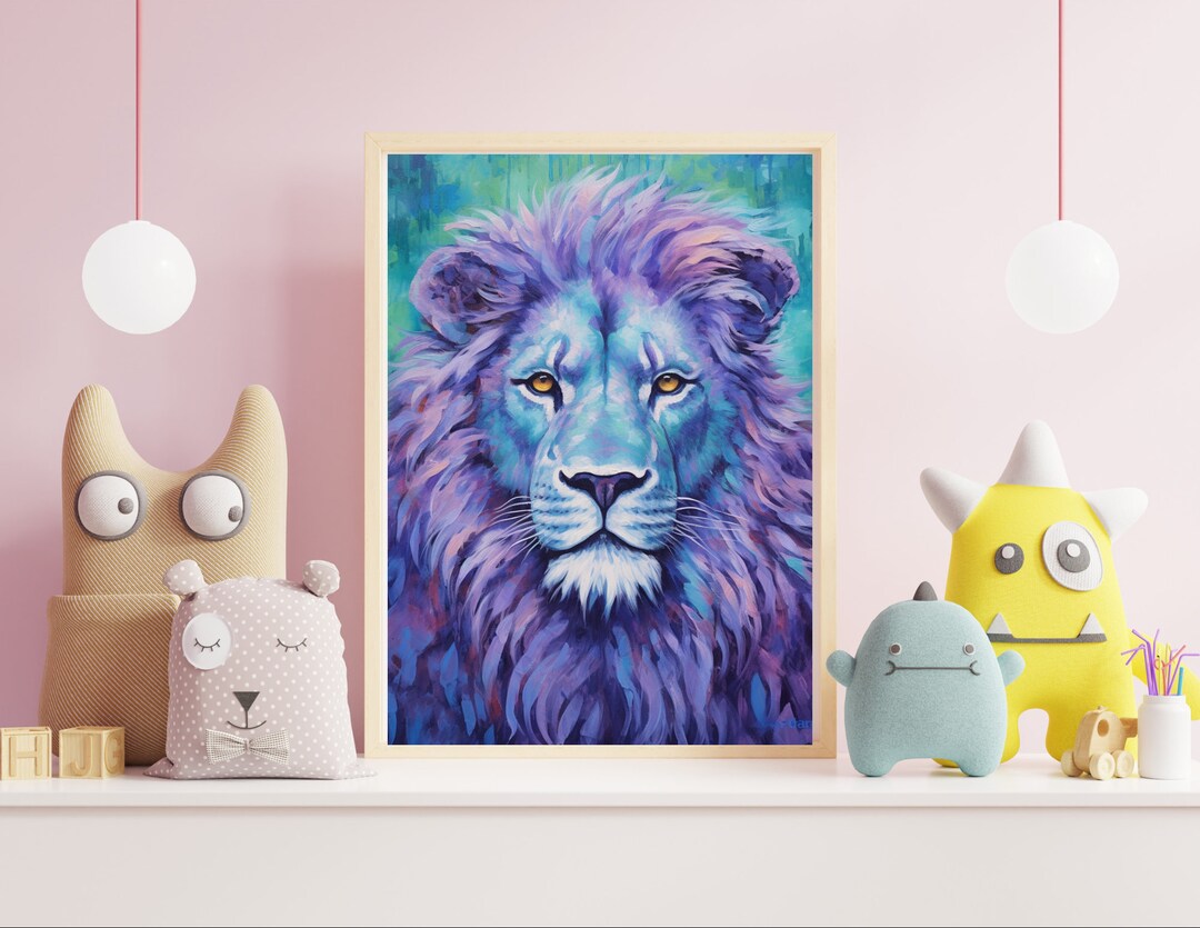 Lavender Lion Digital Print, Lion Art, Animal Picture, Nursery ...
