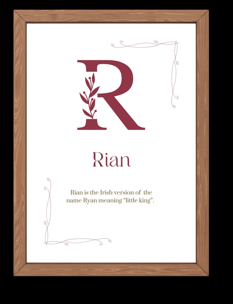 Rian Name Meaning Print | Irish Name Definition Wall Art | Digital ...