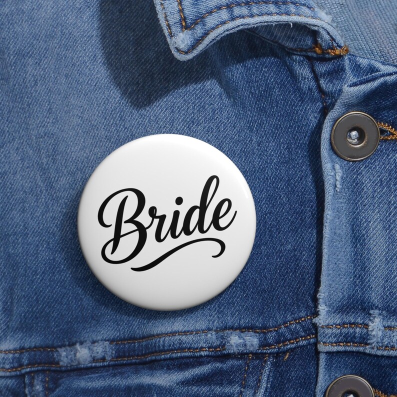 Elegant Bride Button - Bold Script Bridal Party Pin | Bachelorette ...