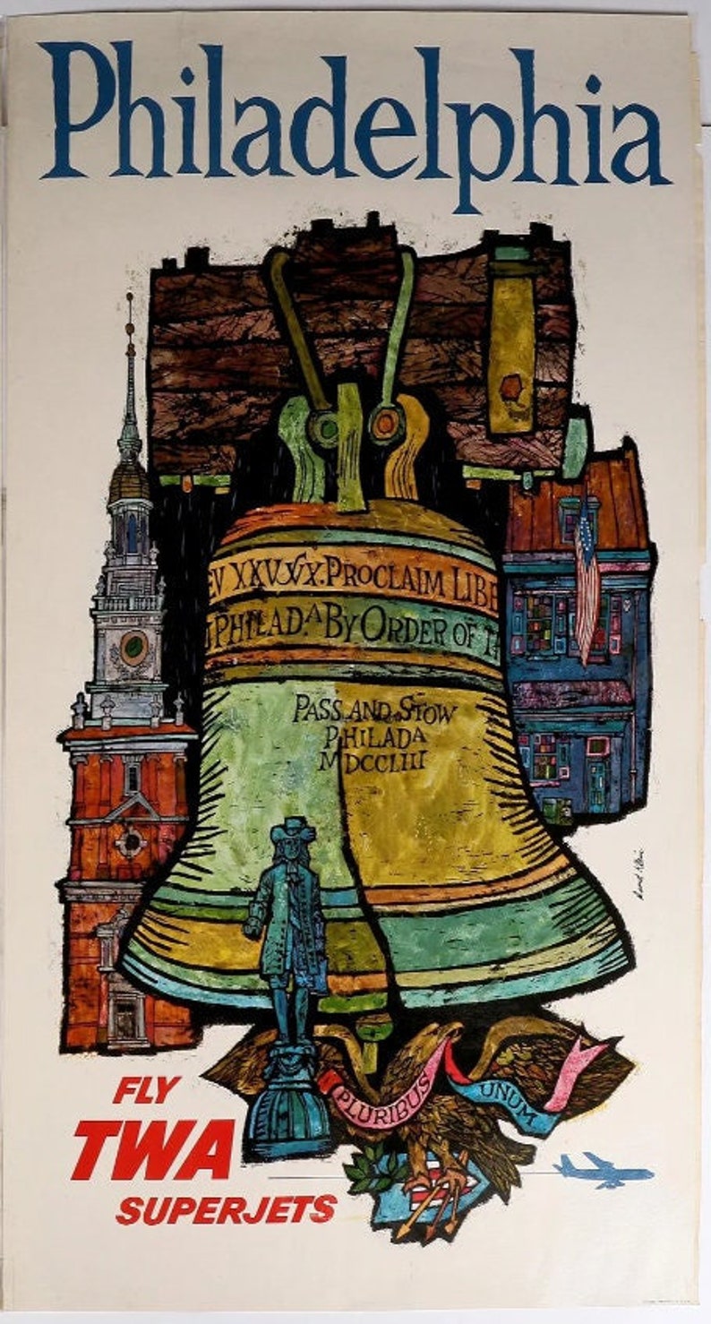 TWA Super Jets Philadelphia, Original Vintage Travel Poster - Etsy