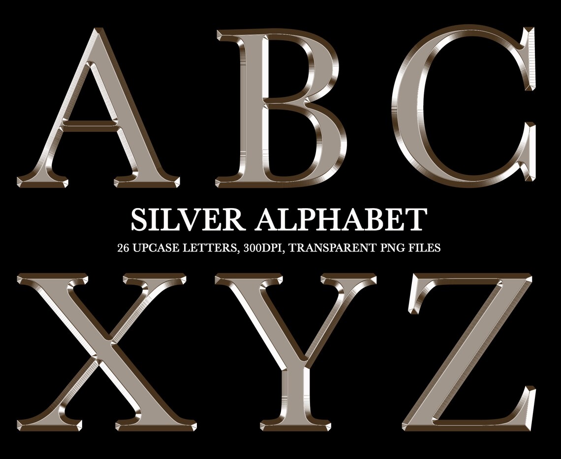 Silver Chrome Letters, A-Z Silver Alphabet, PNG, Clipart, Silver ...