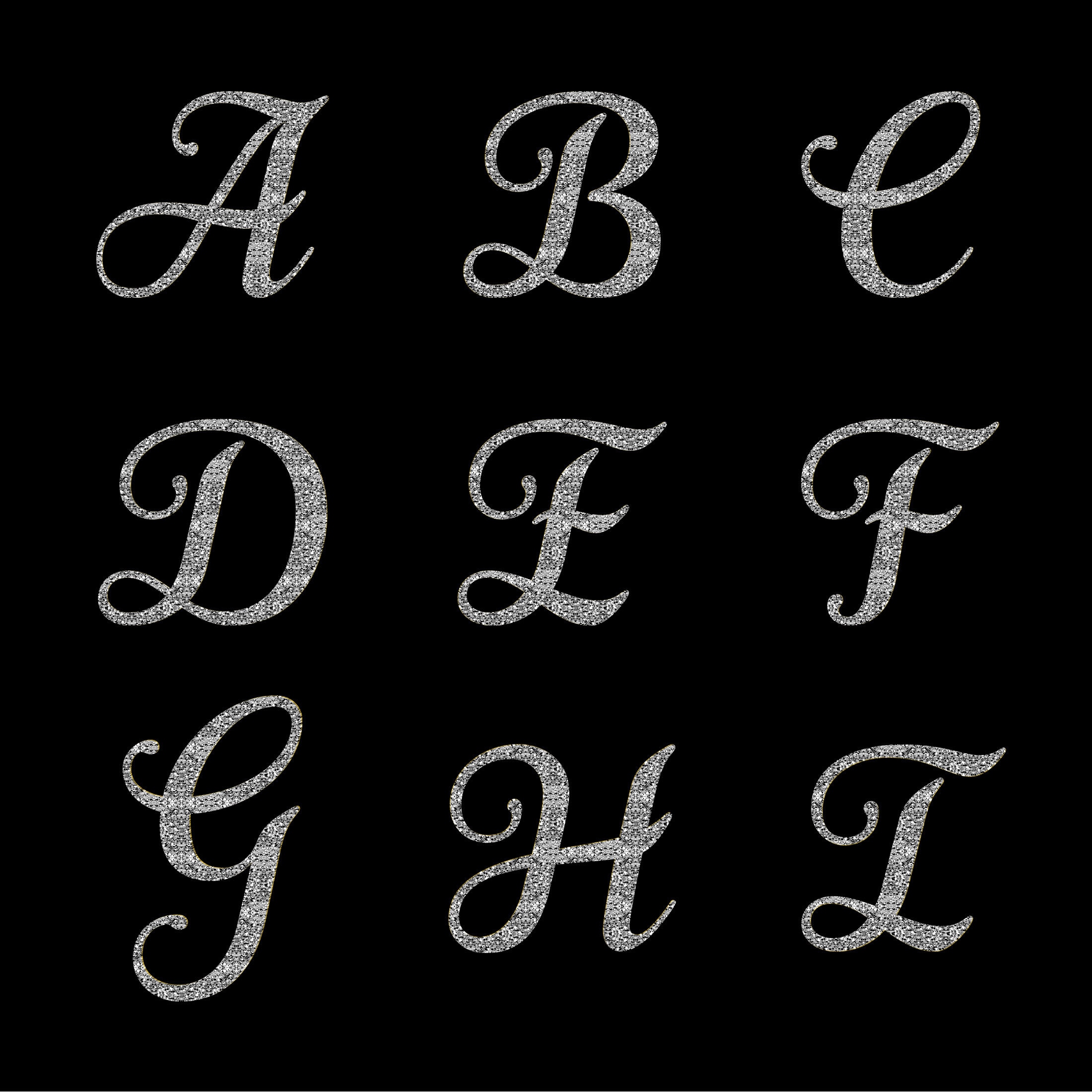 Silver Glitter Digital Alphabet, Bling Letters Clipart,silver Chrome ...