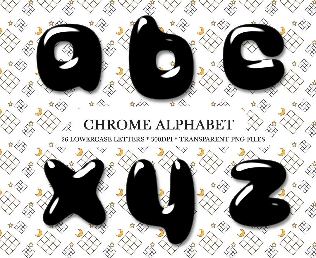 Chrome Letters Black, A-z Chrome Alphabet,metallic Letters,cute Black ...