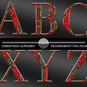 Christmas Alphabet Clip Art | Red and Gold Chrome Alphabet PNG ...