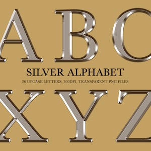 Silver Chrome Letters, A-Z Silver Alphabet, PNG, Clipart, Silver ...