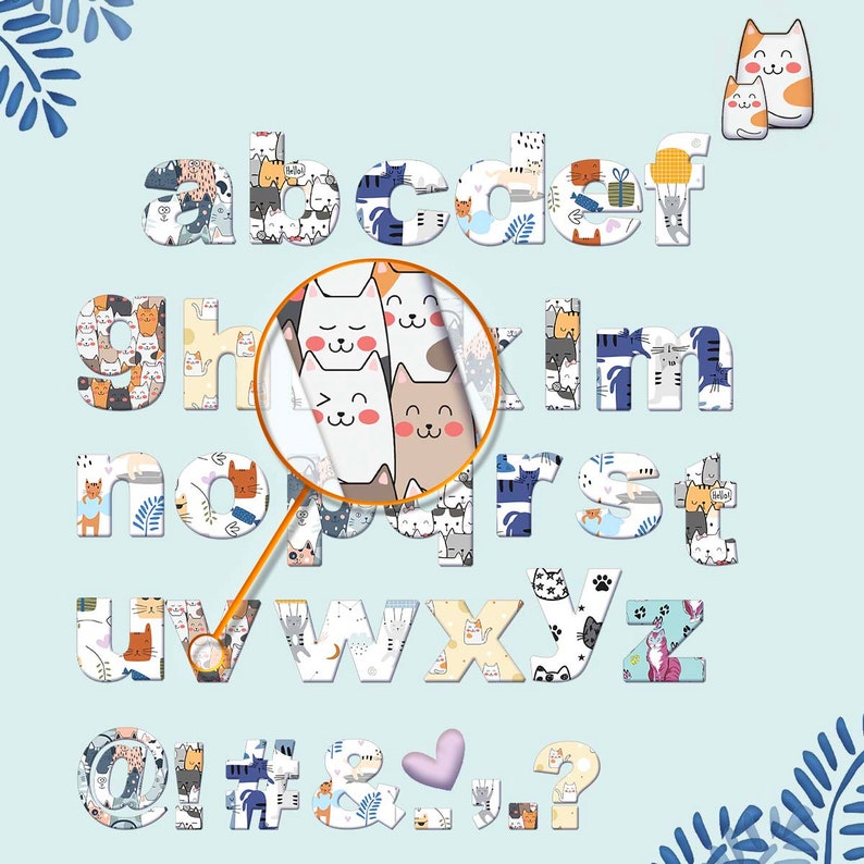 Digital Cat Alphabet Set With Clipart PNG Files Doodle Letters Cat ...