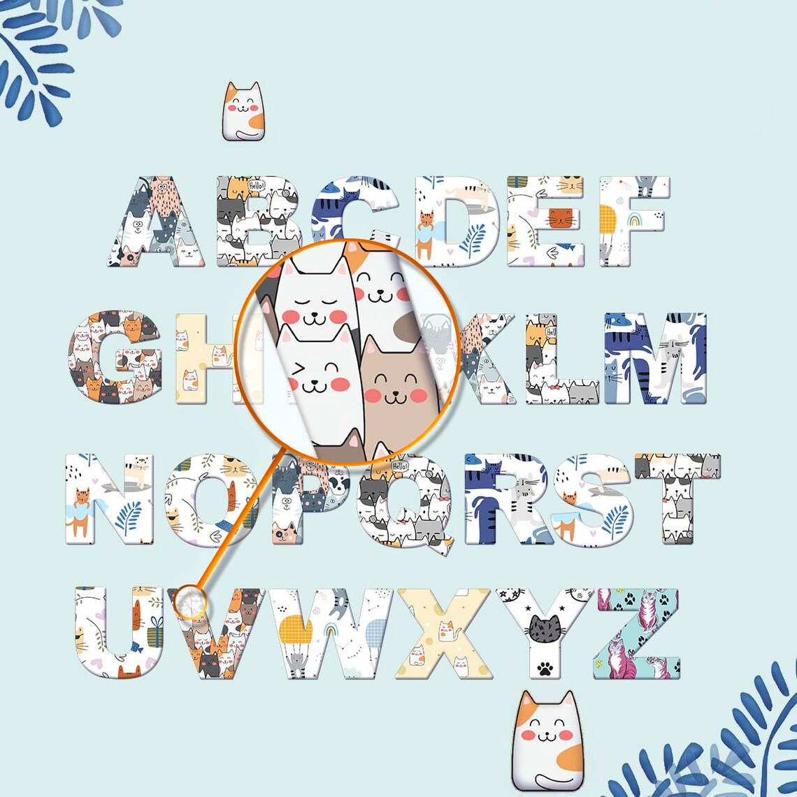 Digital Cat Alphabet Set With Clipart | PNG Files | Doodle Letters ...