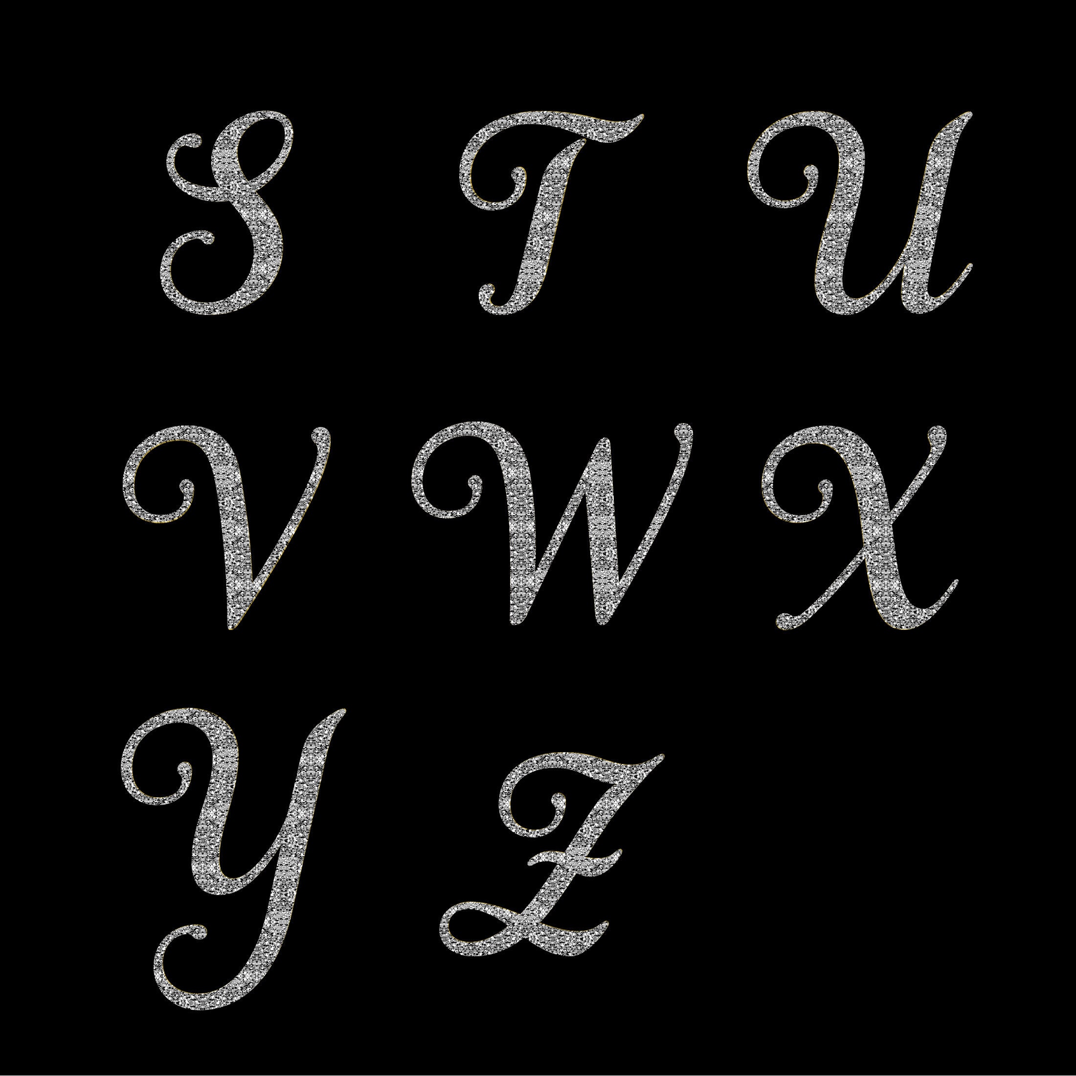 Silver Glitter Digital Alphabet, Bling Letters Clipart,silver Chrome ...
