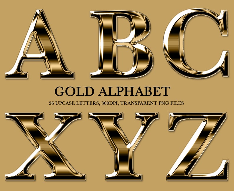 Gold Chrome Letters, A-Z Gold Chrome Alphabet, PNG, Clipart, Gold ...