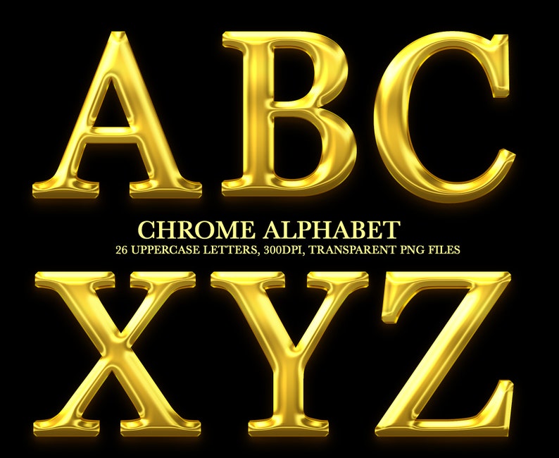 Gold Chrome Letters, A-Z Gold Chrome Alphabet, PNG, Clipart, Gold ...