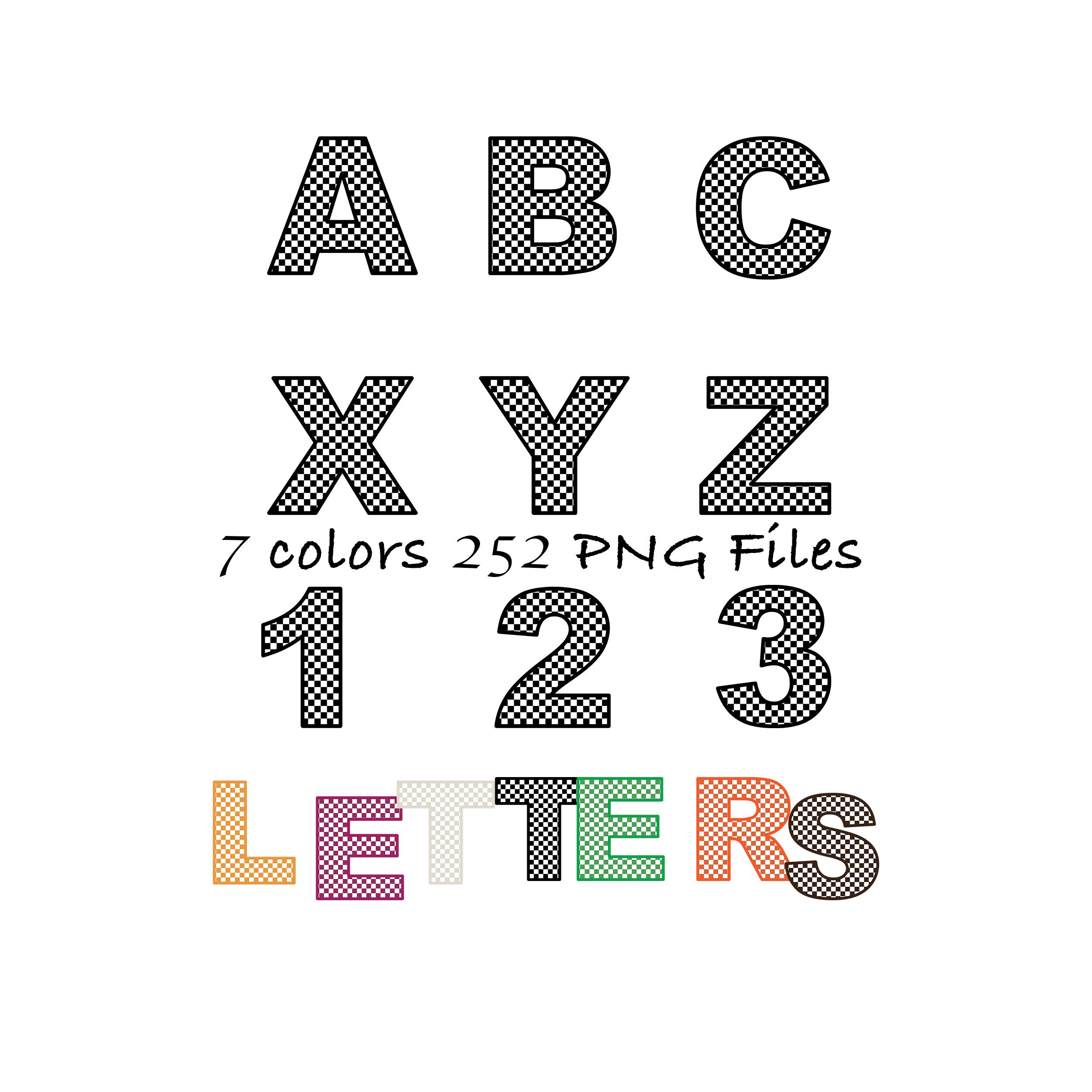 7 Sets Checkered Letters Clipart,sport Letters Png,checkered Font Png ...