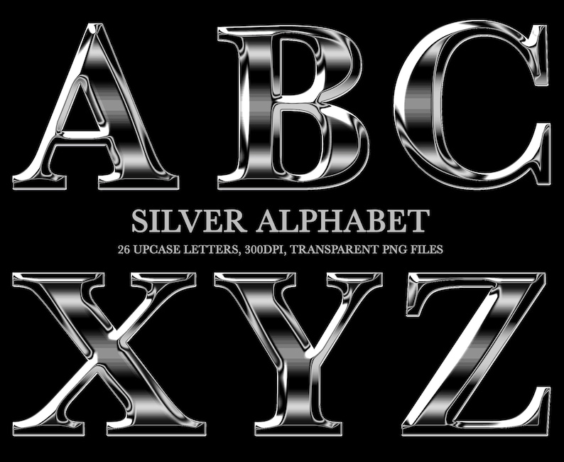 Silver Chrome Letters, A-Z Silver Alphabet, PNG, Clipart, Silver ...