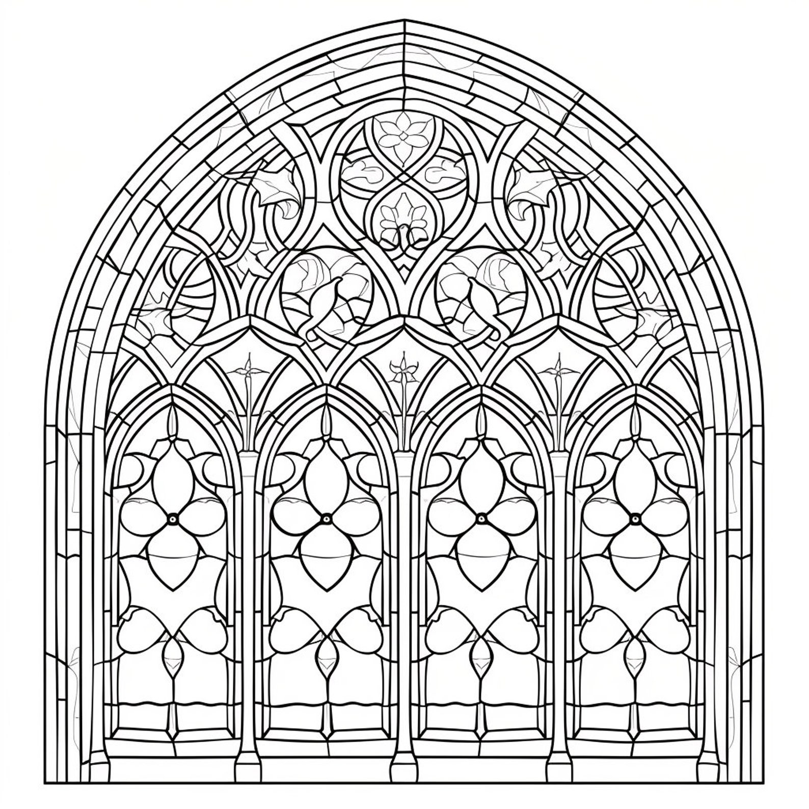 100 Page Stained Glass Window Arches Coloring Book for Adults and ...