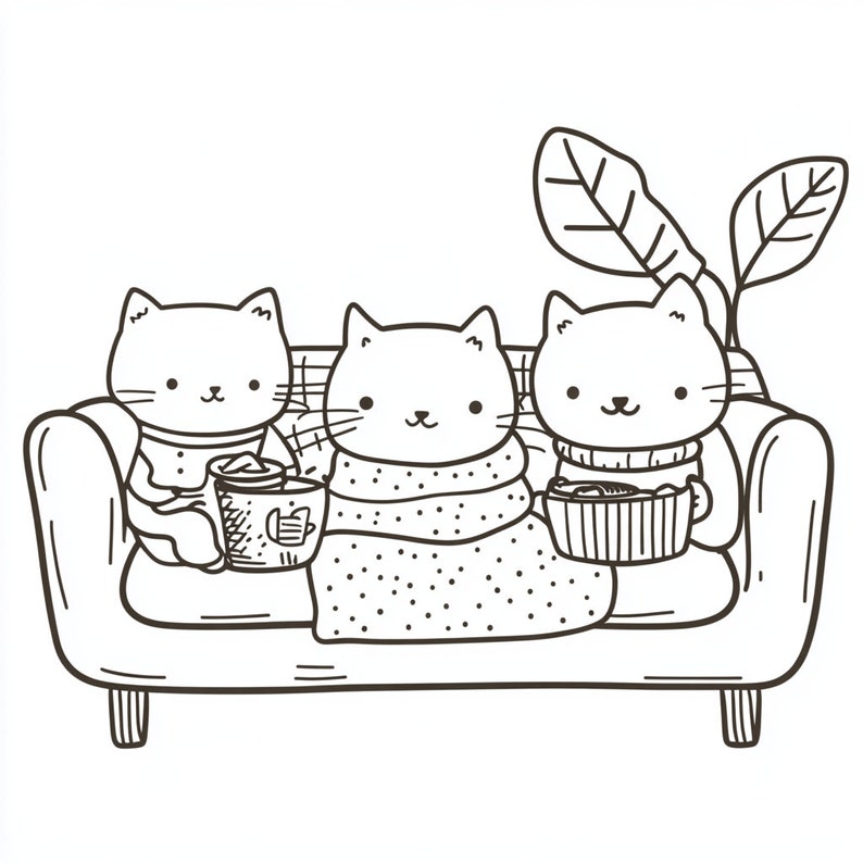 50 Page Cute Kawaii Hygge Cats Coloring Book Childrens Adult Volume 1 8 ...