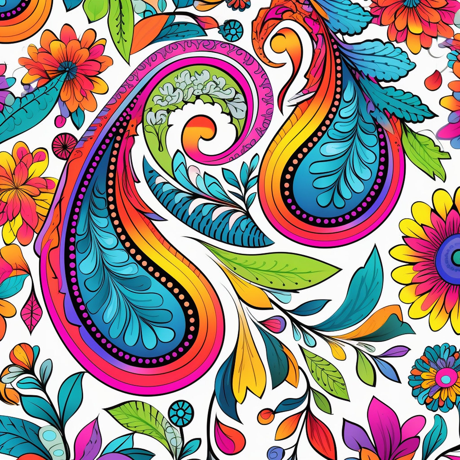 Paisley Coloring Book: 50 Page Floral Pattern for Relaxation (PDF) - Etsy