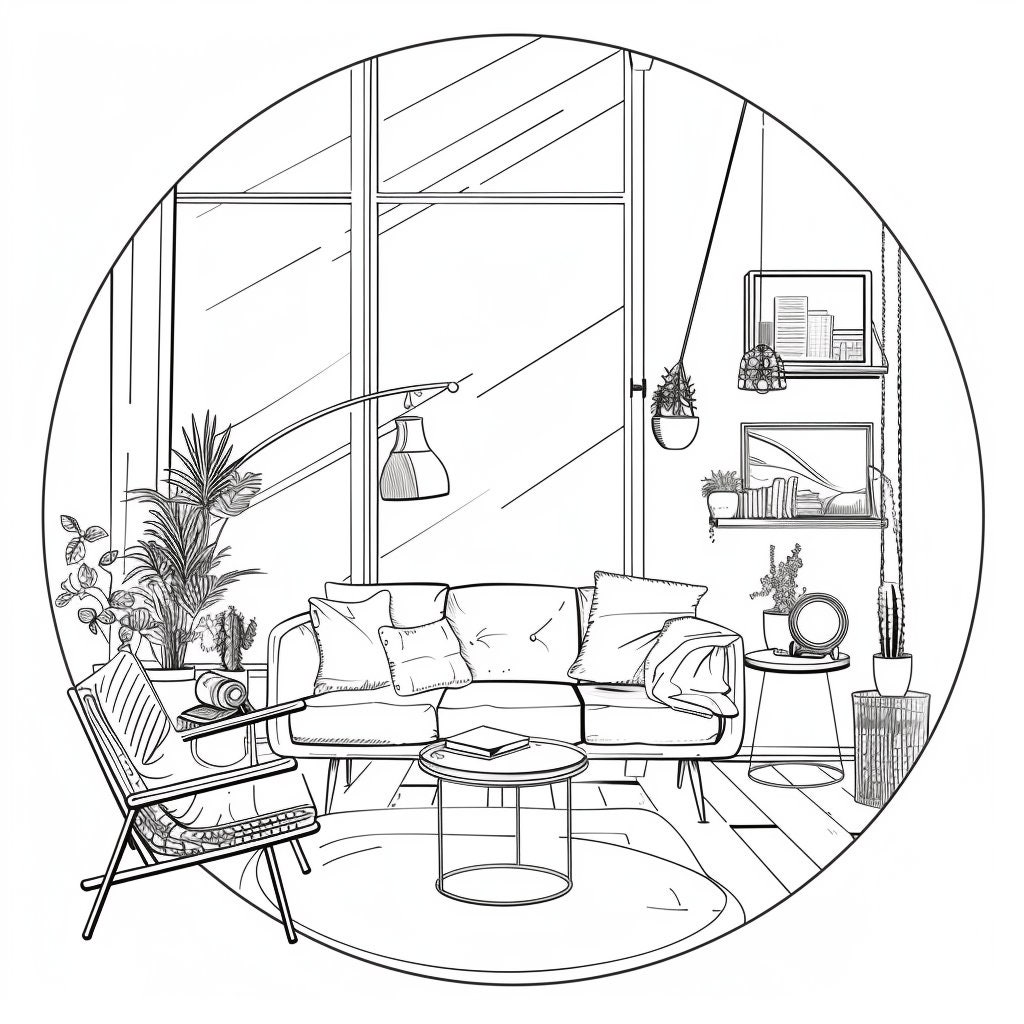 100 Page Cute Cozy Interior Spaces Coloring Book Childrens Adult Volume ...