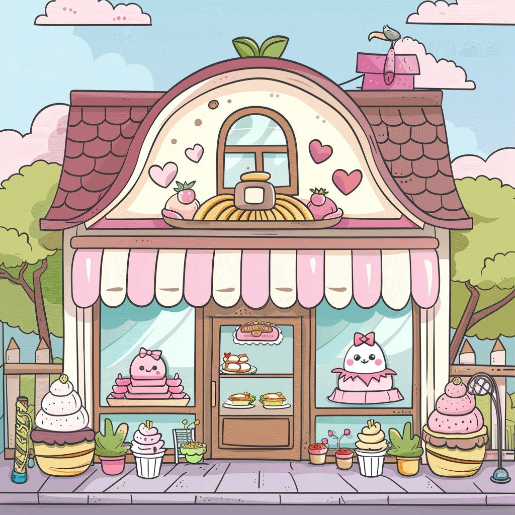 50 Page Cute Kawaii Store Fronts Coloring Book Childrens Adult Volume 1 ...