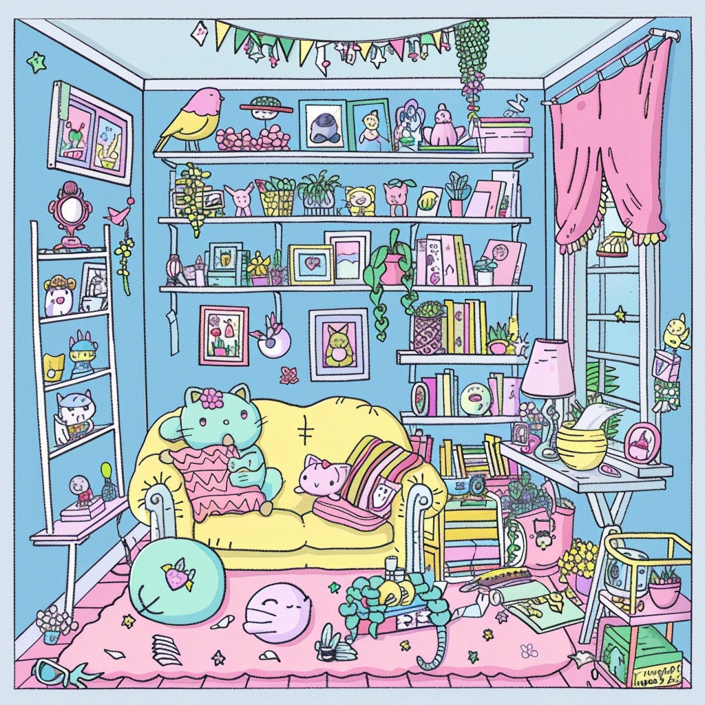 100 Page Cute Interior Spaces Coloring Book Childrens Adult Volume 1 8. ...