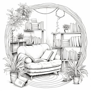 50 Page Cozy Reading Nooks Coloring Book Childrens Adult Volume 2 8.5 ...