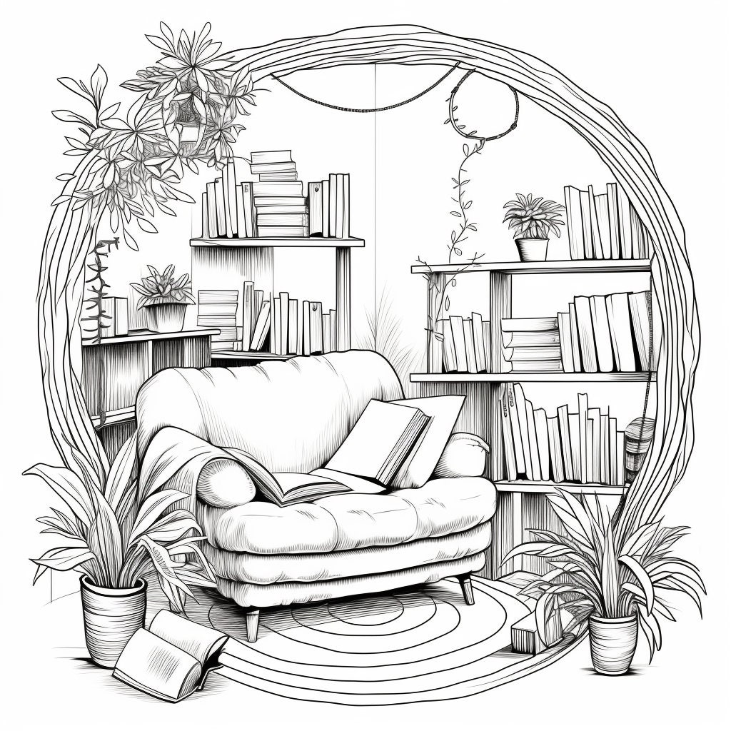 50 Page Cozy Reading Interior Spaces Coloring Book for Adults - Etsy