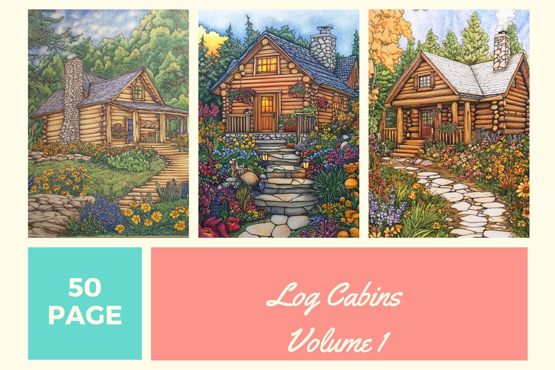 Cozy Log Cabins Coloring Book: Rustic Retreat, 50 Page (PDF Printable ...
