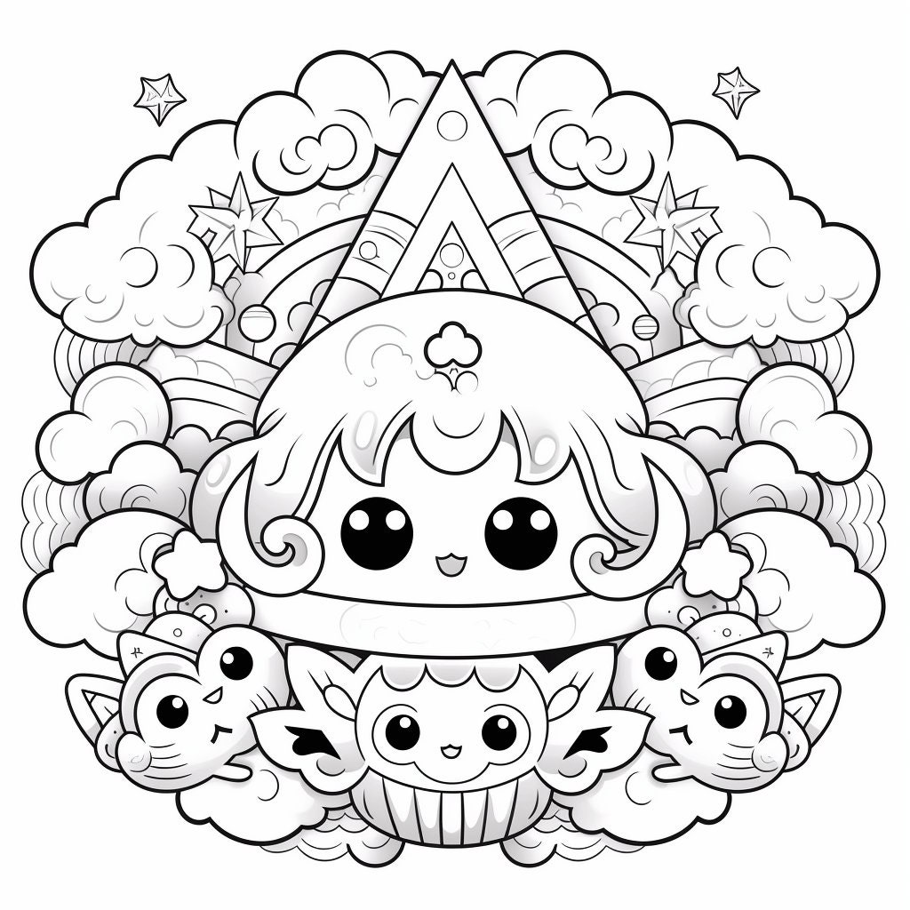 50 Page Cute Kawaii Style Mandala Coloring Book Childrens Adult Volume ...