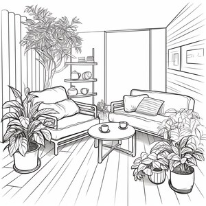 50 Page Cozy Interior Spaces Coloring Book Childrens Adult Volume 1 8 ...