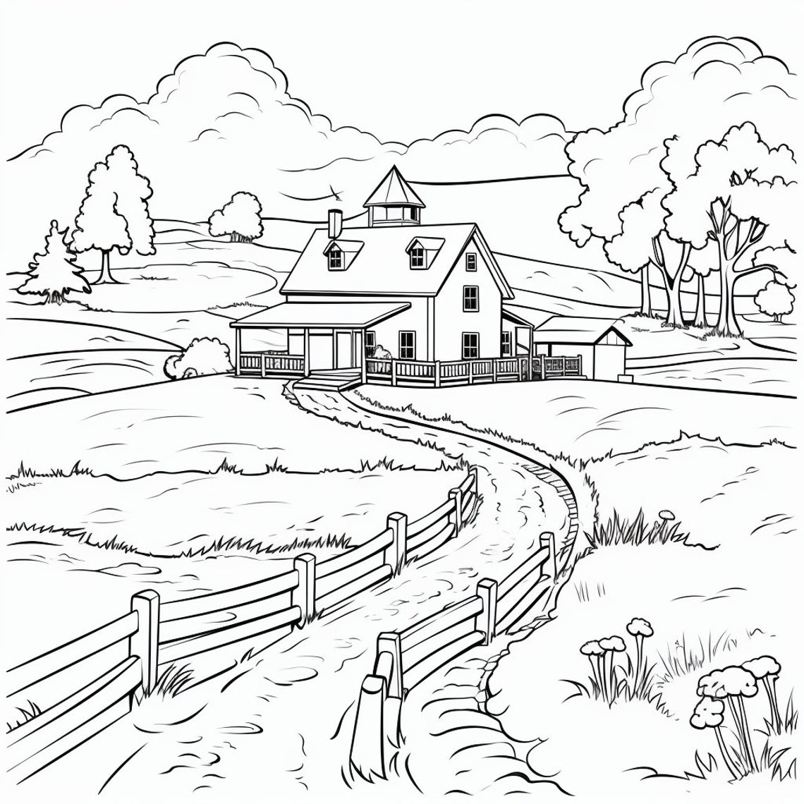 25 Page Country Farm Coloring Book Nature Peaceful Farm - Etsy