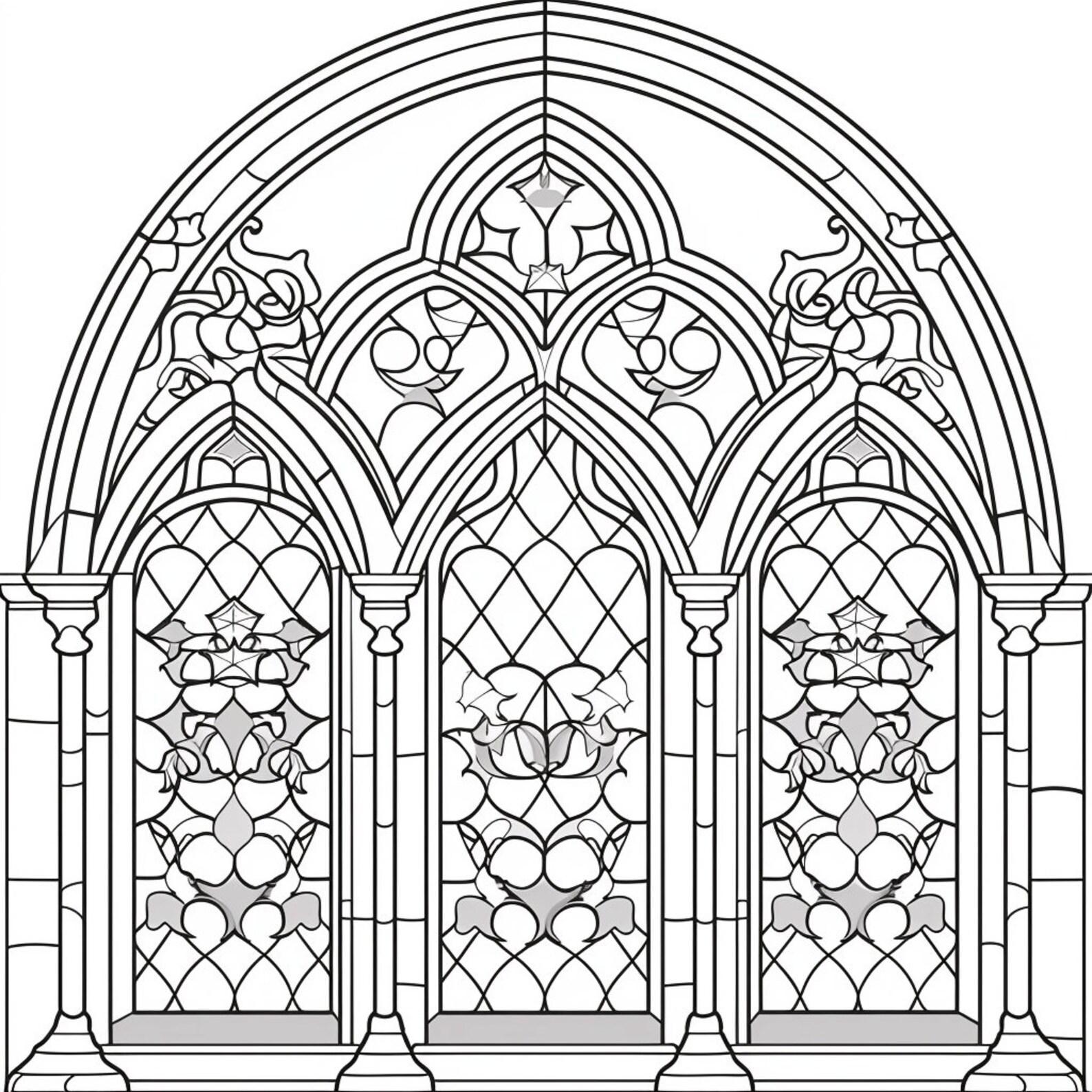 100 Page Stained Glass Window Arches Coloring Book for Adults and ...