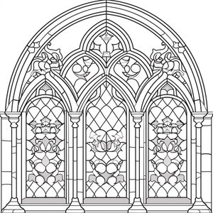 100 Page Stained Glass Window Arches Coloring Book Childrens Adult ...