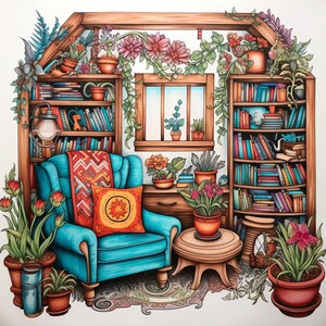 50 Page Cozy Reading Nooks Coloring Book Childrens Adult Volume 2 8.5 ...