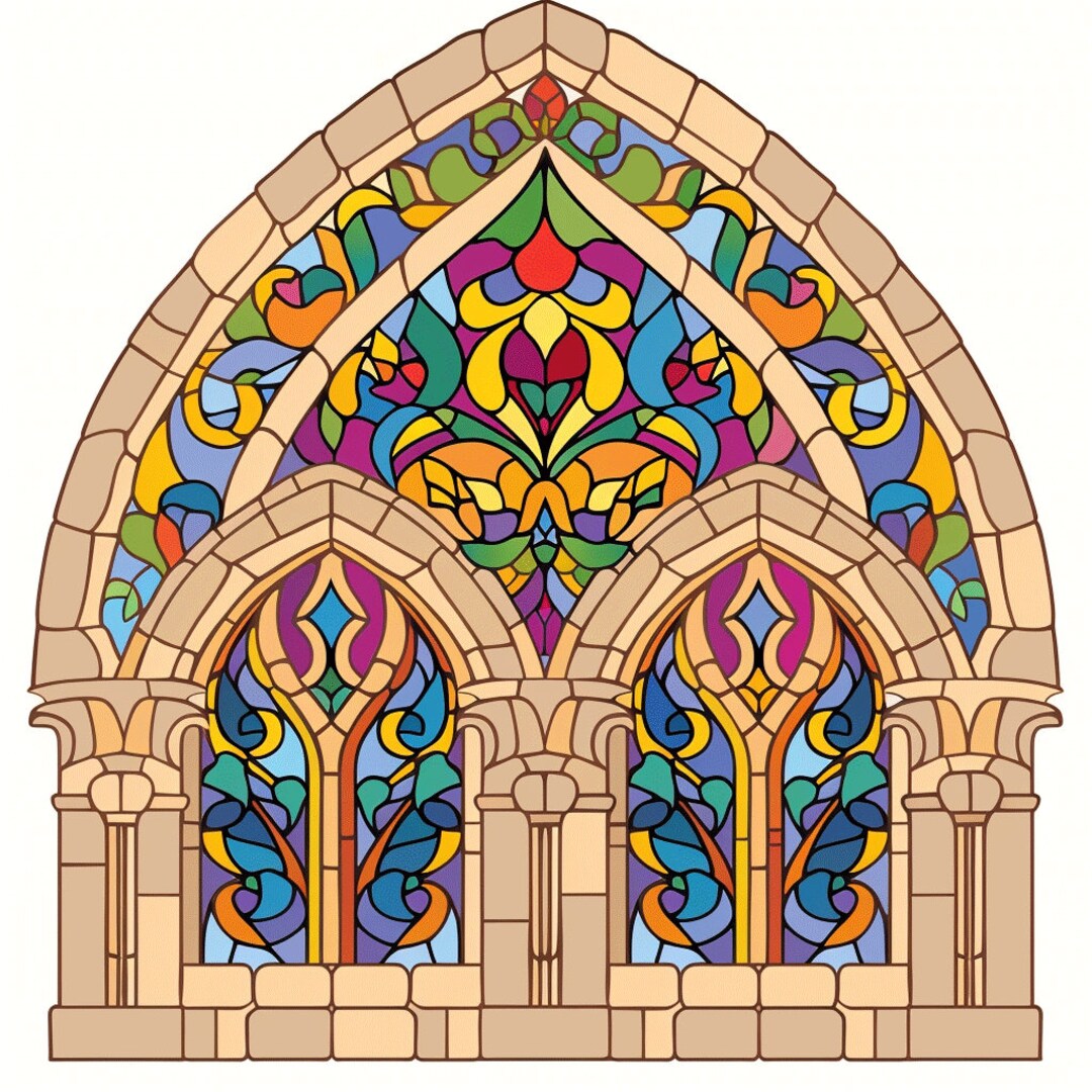 100 Page Stained Glass Window Arches Coloring Book Childrens Adult ...