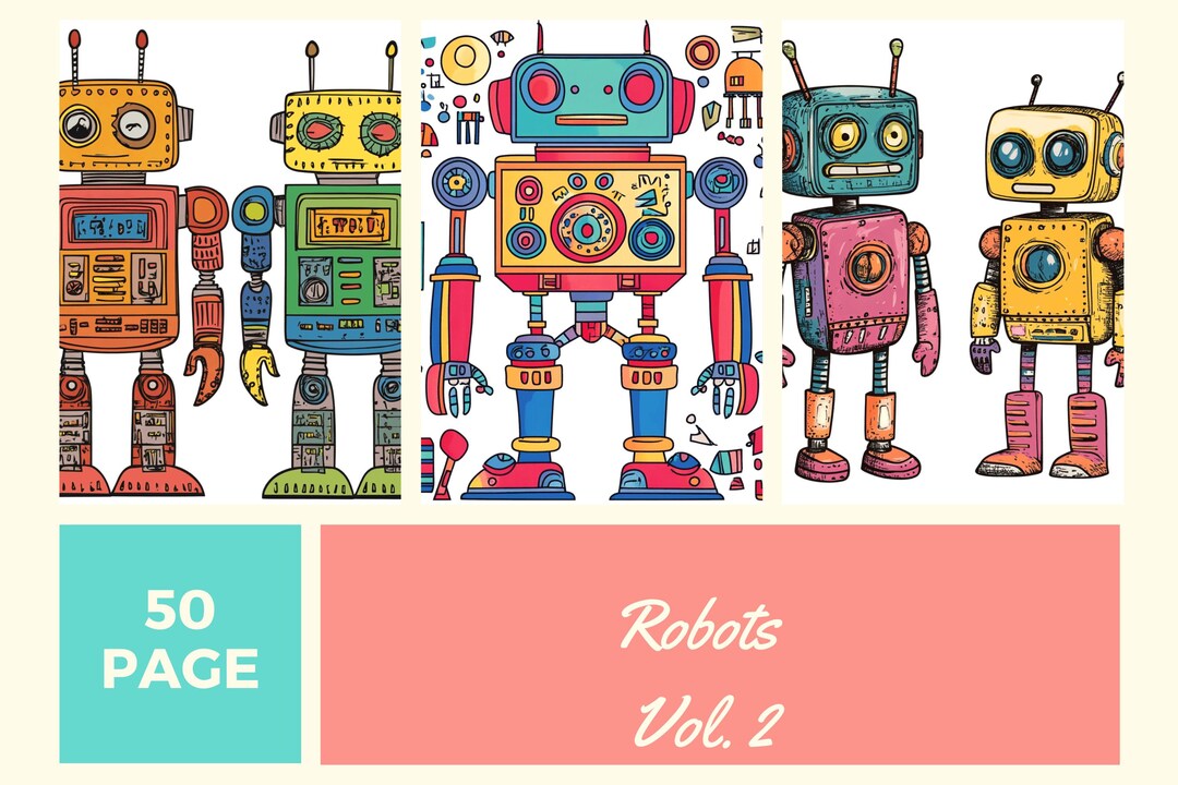 Robots Coloring Book: Volume 2, 50 Page Printable Designs (PDF) - Etsy