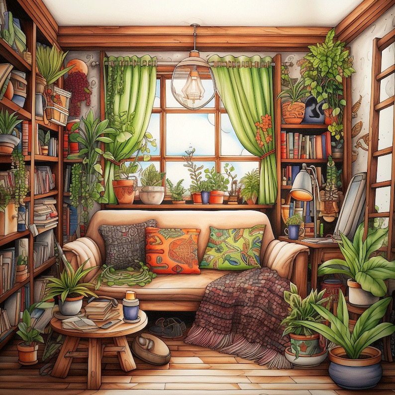 50 Page Cozy Reading Nooks Coloring Book Childrens Adult Volume 2 8.5 ...