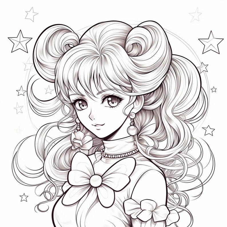 50 Page Fantasy Anime Coloring Book Magical Girls, Cosmic Adventures ...