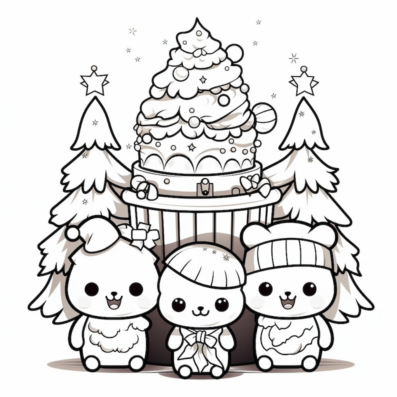 150 Page Cute Kawaii Style Christmas Winter Wonderland Coloring Book ...