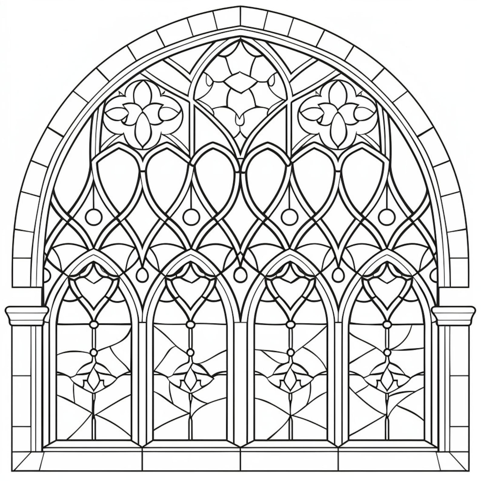 100 Page Stained Glass Window Arches Coloring Book for Adults and ...