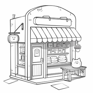100 Page Cute Kawaii Store Fronts Coloring Book Childrens Adult Volume ...