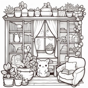 100 Page Kawaii Style Cozy Pocket Room Coloring Book Childrens Adult ...